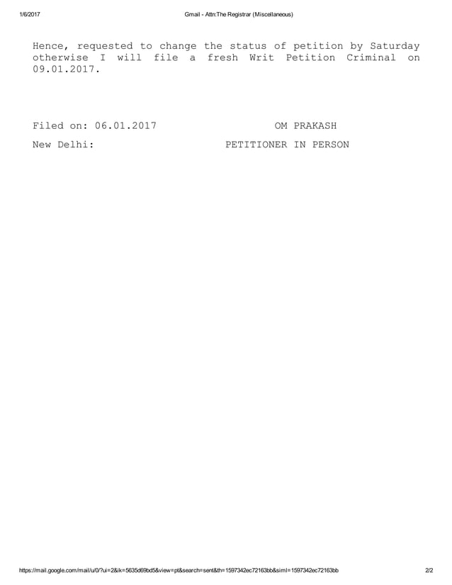 Defects Cure Letter by Om Prakash Poddar dated 06.01.2017