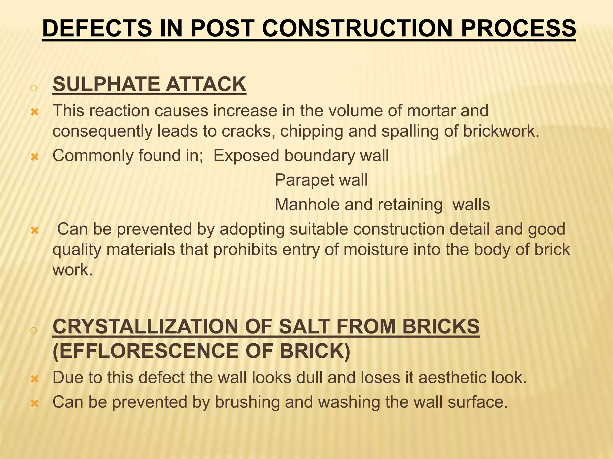 Defects in brick masonry | PPTX
