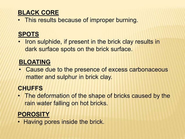 Defects in brick masonry | PPTX | Chemistry | Science