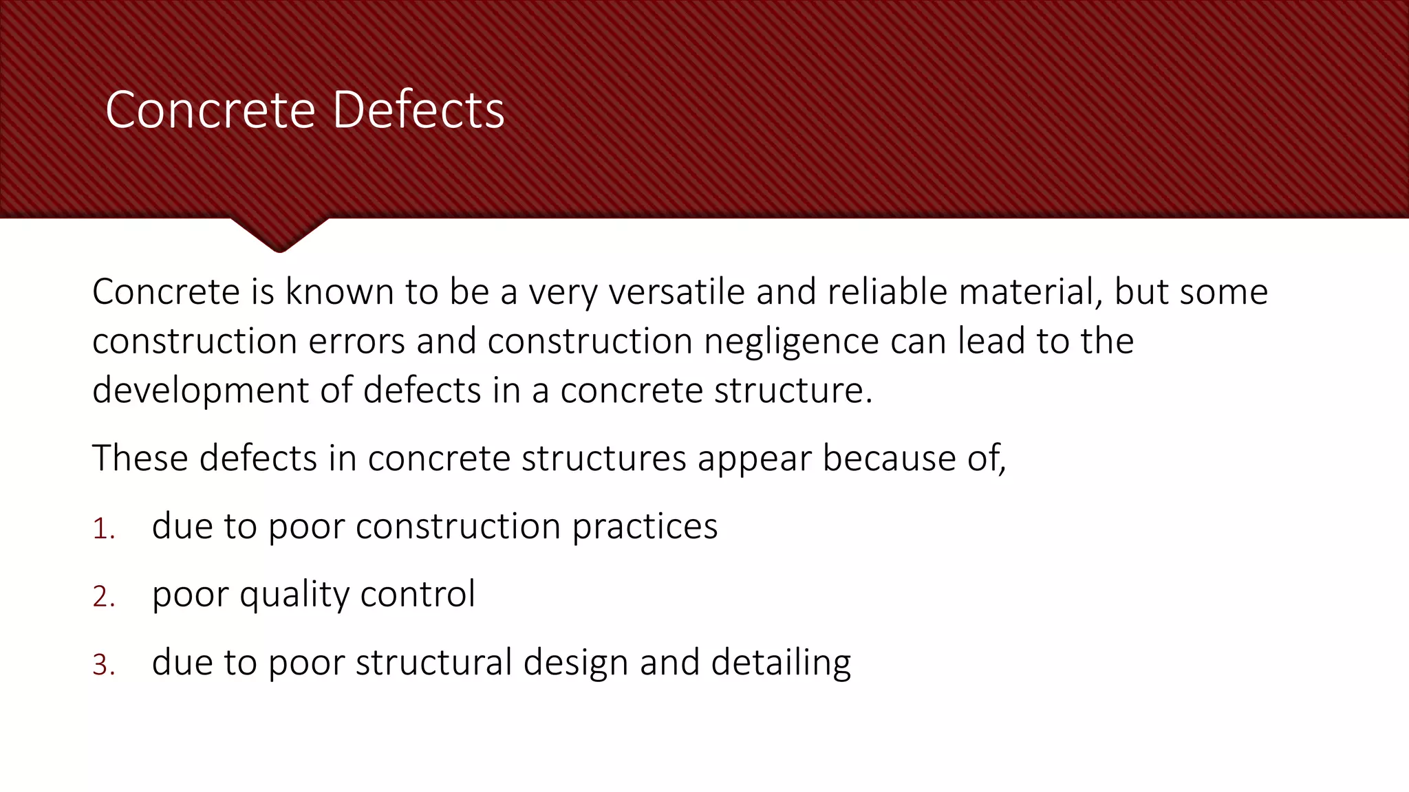 Defects in Concrete.pptx | Civil Engineering Industry | Industries