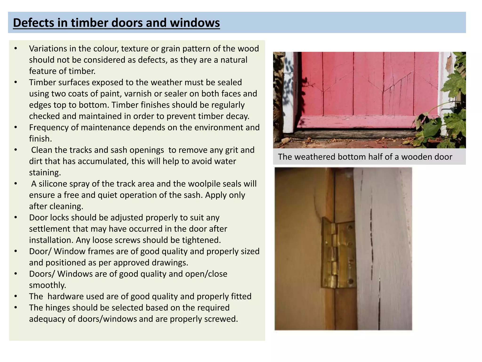 Defects in doors and windows | PPTX