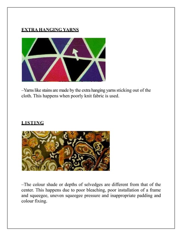 Defects in dyeing and printing | PPTX | Needlework | Arts and Crafts