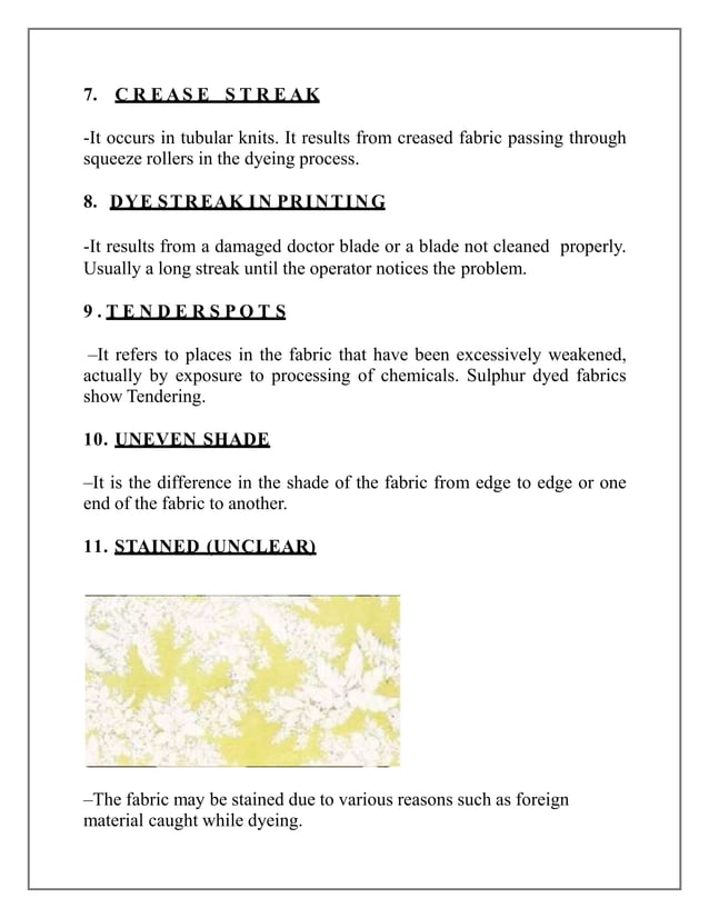 Defects in dyeing and printing | PPTX | Needlework | Arts and Crafts