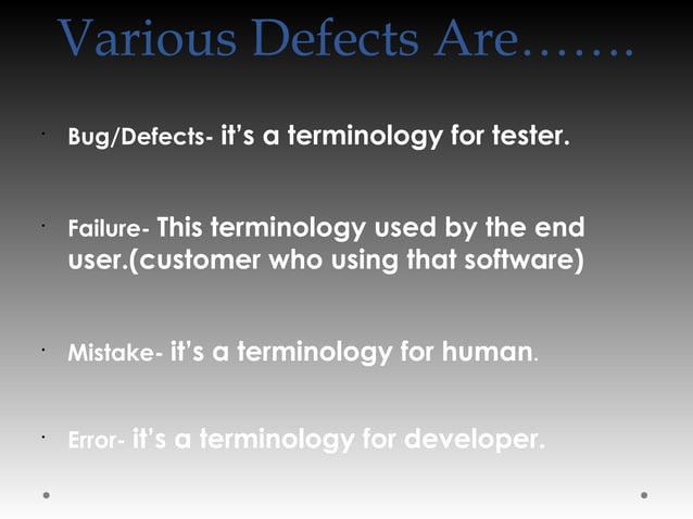 Defects in software testing