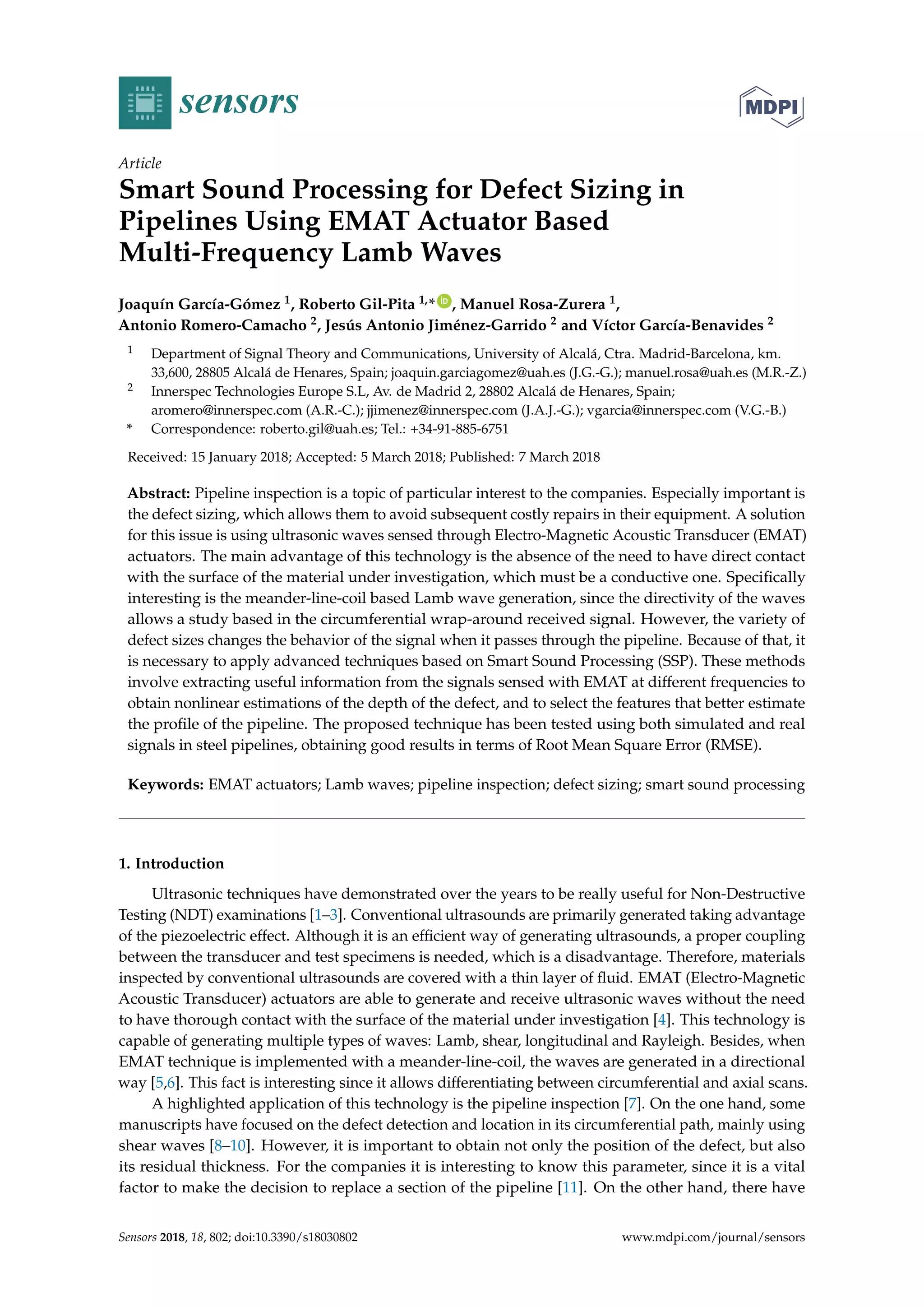 Smart Sound Processing for Defect Sizing in Pipelines Using EMAT Actuator Based Multi-Frequency ...