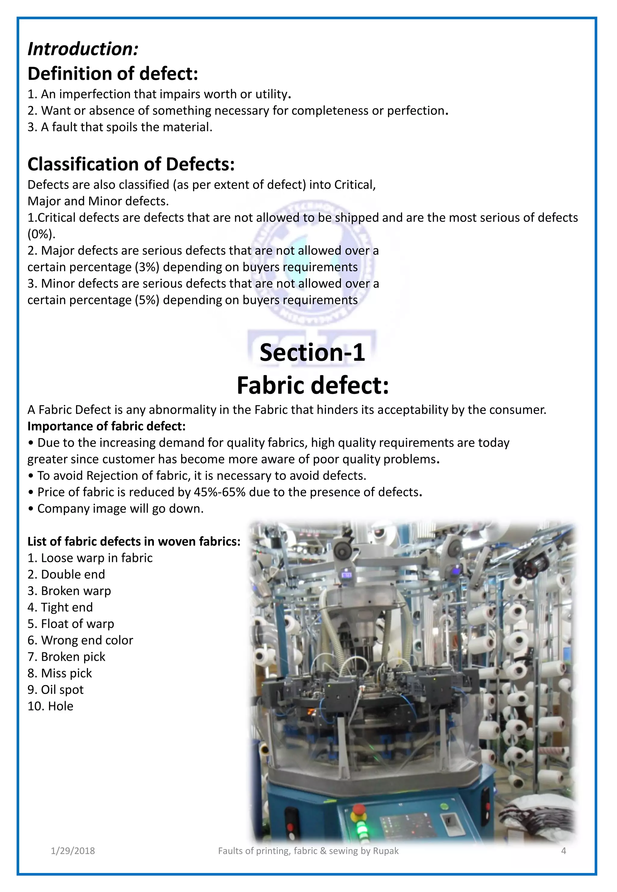 Defects of garment(print, fabric & sewing) | PDF