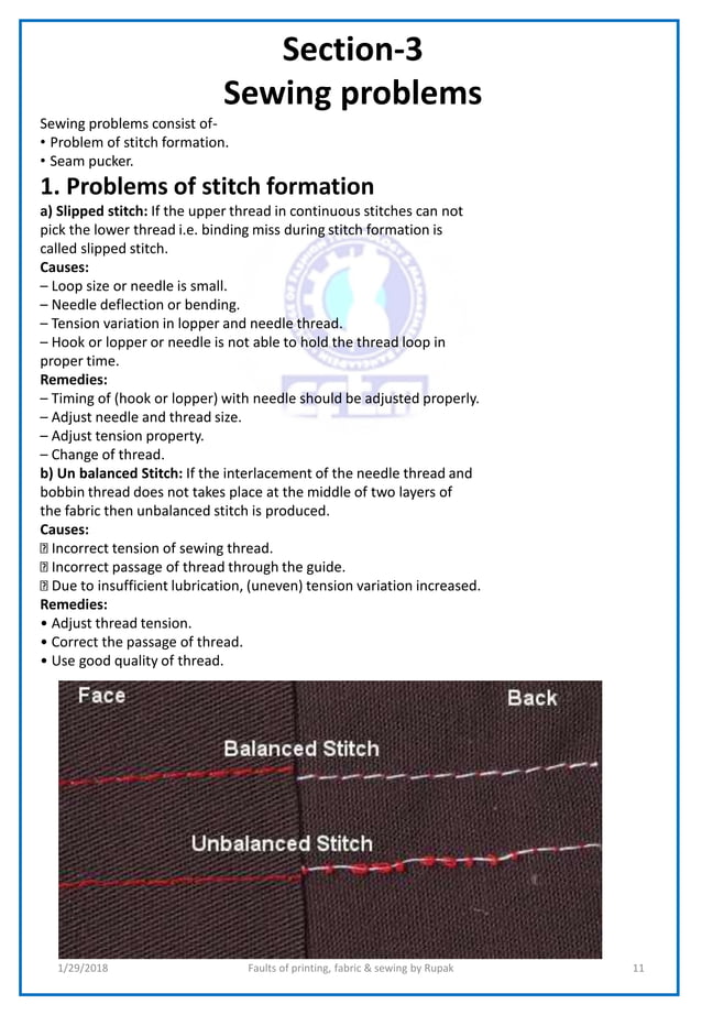 Defects of garment(print, fabric & sewing) | PDF