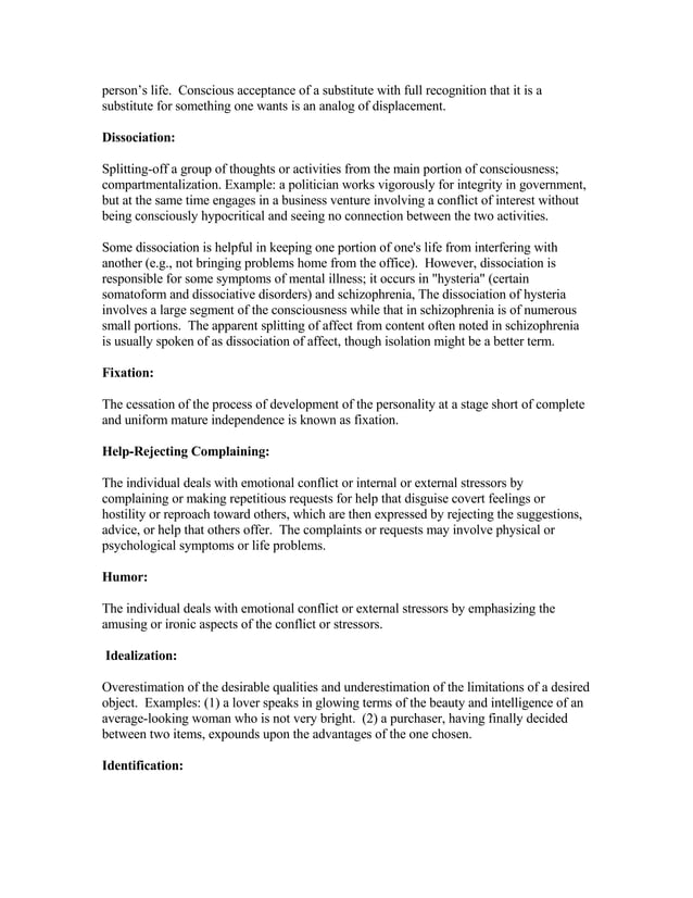 Defence Mechanism Of Phobia | DOC