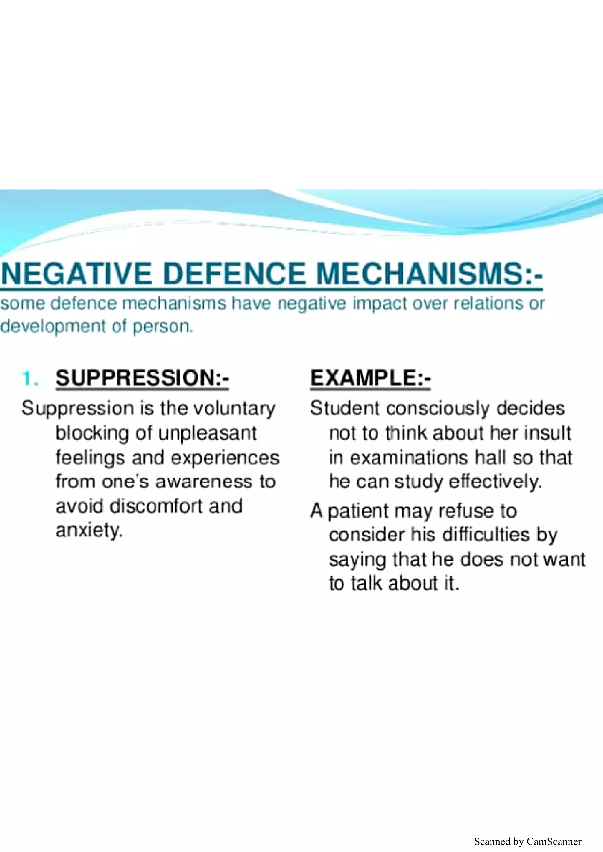 Defence mechanism ( GNM I YEAR PSYCHOLOGY ) By Anayat Ullah | PDF