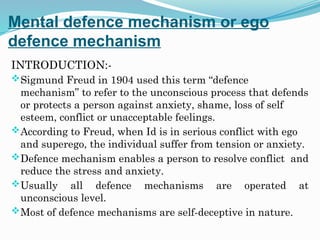 defencemechanism-.psychology 1st year nursing | PPTX