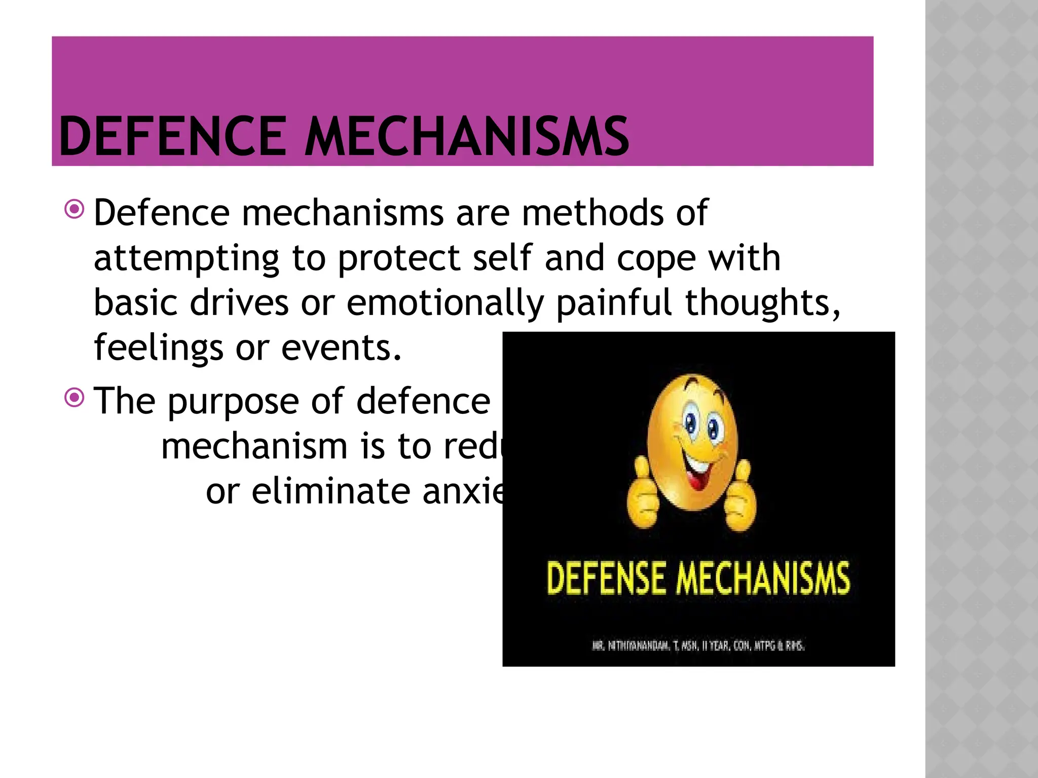 defence mechanism 2.pptx under psychiatric nursing | PPTX
