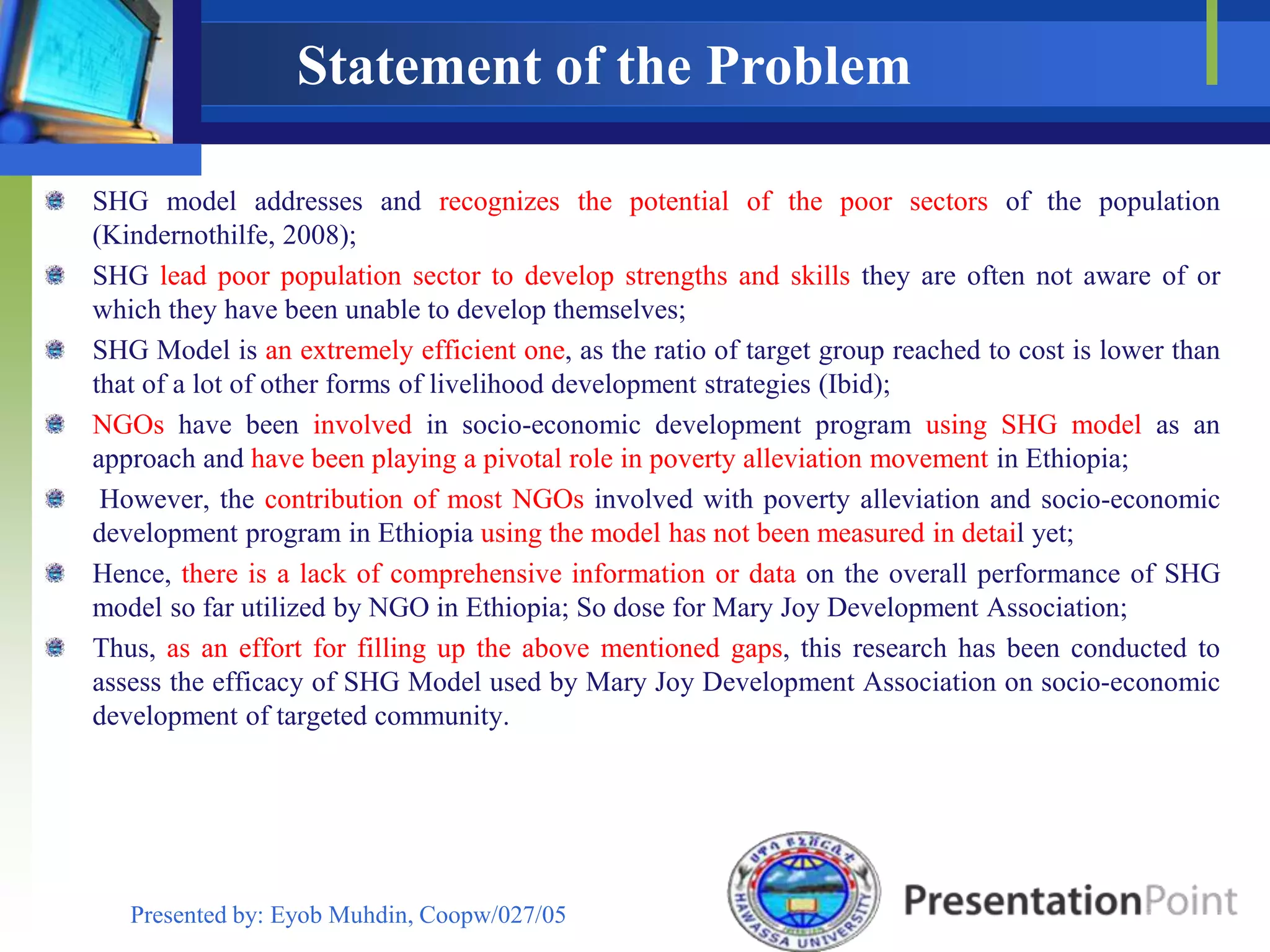 Efficacy of SHG Model Of Mary Joy Development Association in SNNPRS ...