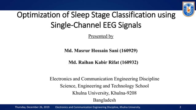 Optimization of sleep stage classification using single channel EEG signal | PPTX