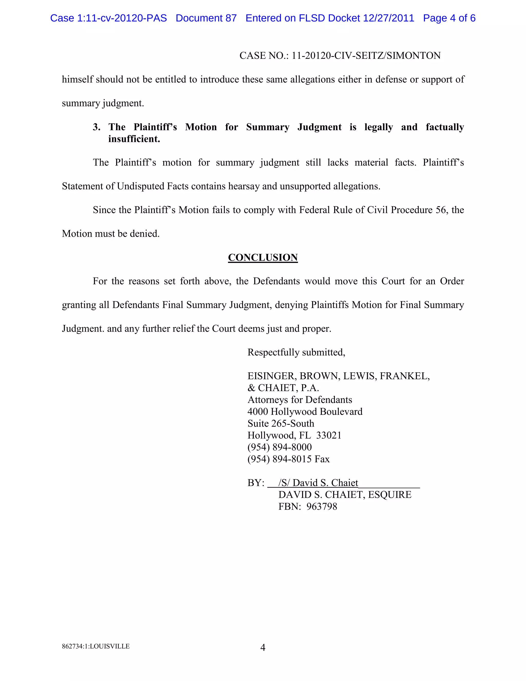 Defendants’ response brief in opposition to plaintiff’s motion for ...