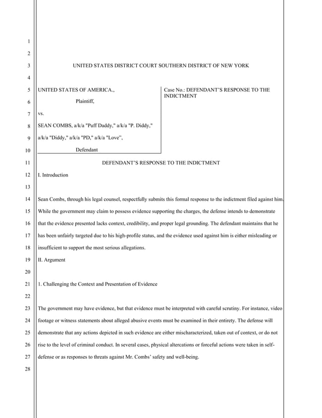 DEFENDANT’S RESPONSE TO THE INDICTMENT.pdf | Law