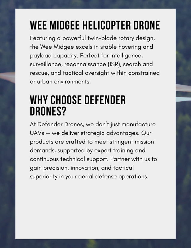 Defender Drones: Advanced UAV Solutions for Tactical Superiority | PDF