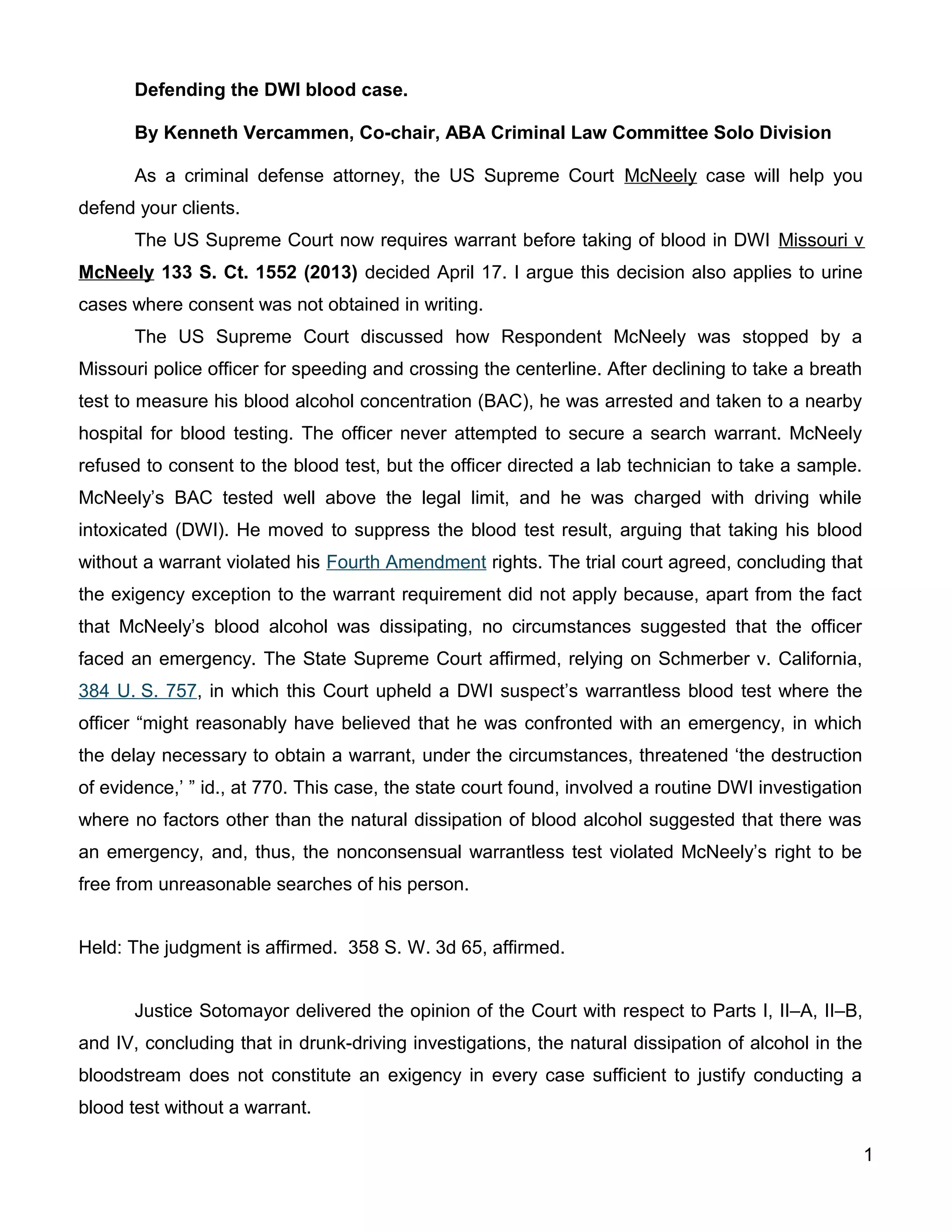 Defending dwi blood case aba | DOC