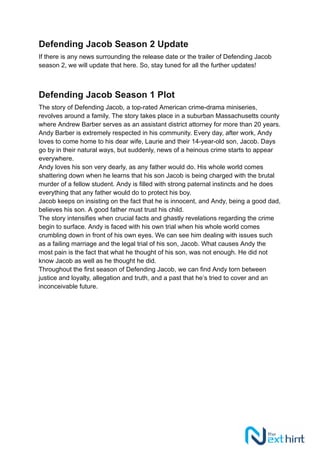 Defending Jacob Season 2: Crime Miniseries Returning Anytime Soon? | PDF