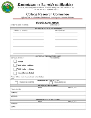Defense panel report sheet crc | PDF