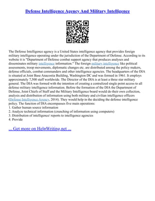 Defense Intelligence Agency And Military Intelligence | PDF