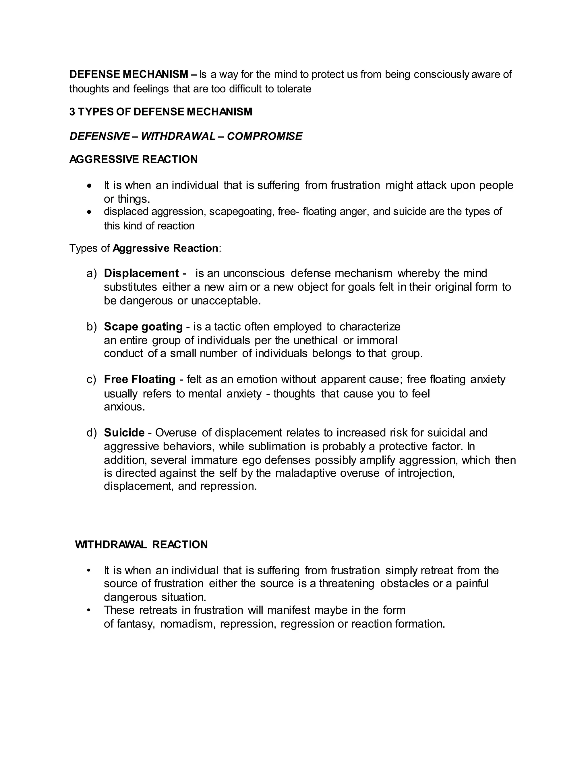 Defense Mechanism Reviewer | DOCX