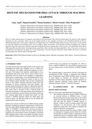 Defense mechanism for ddos attack through machine learning | PDF
