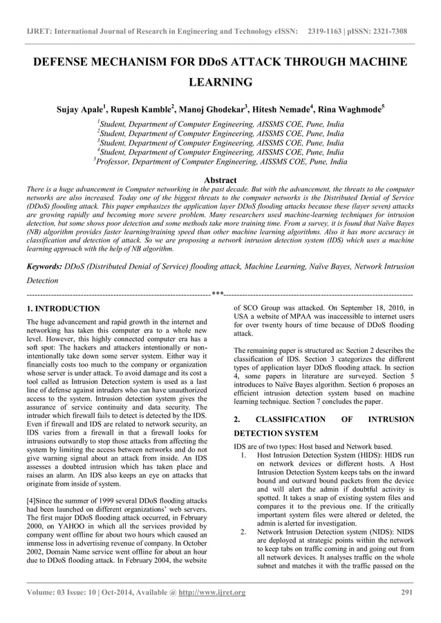 Defense mechanism for ddos attack through machine learning | PDF