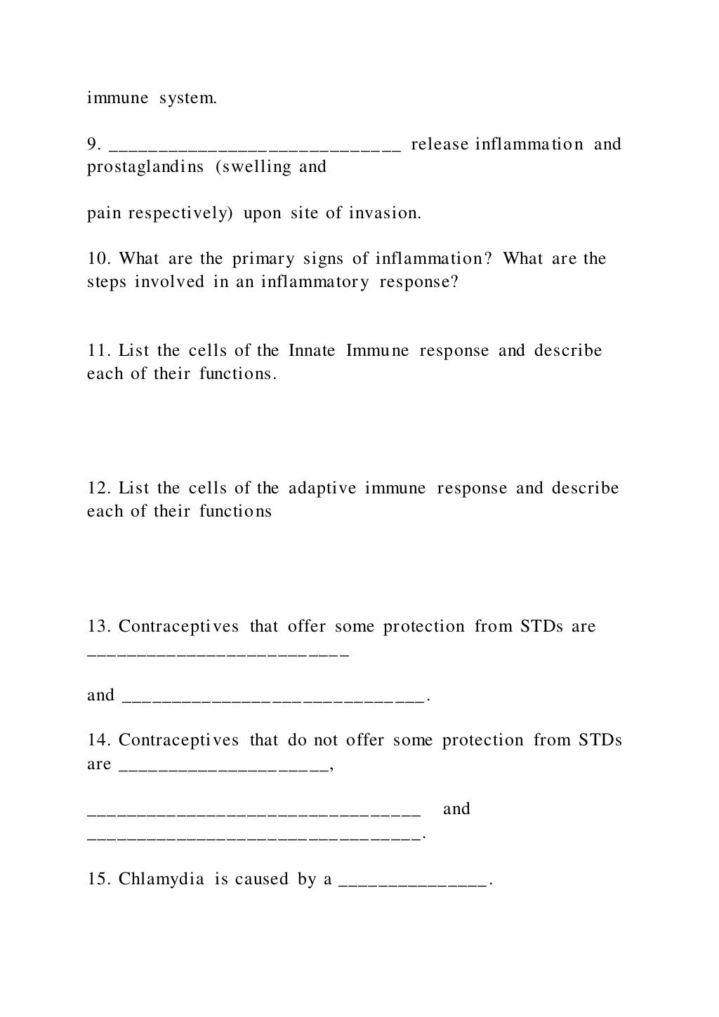 Defense Mechanisms and STD Worksheet1. Non-specific external | DOCX