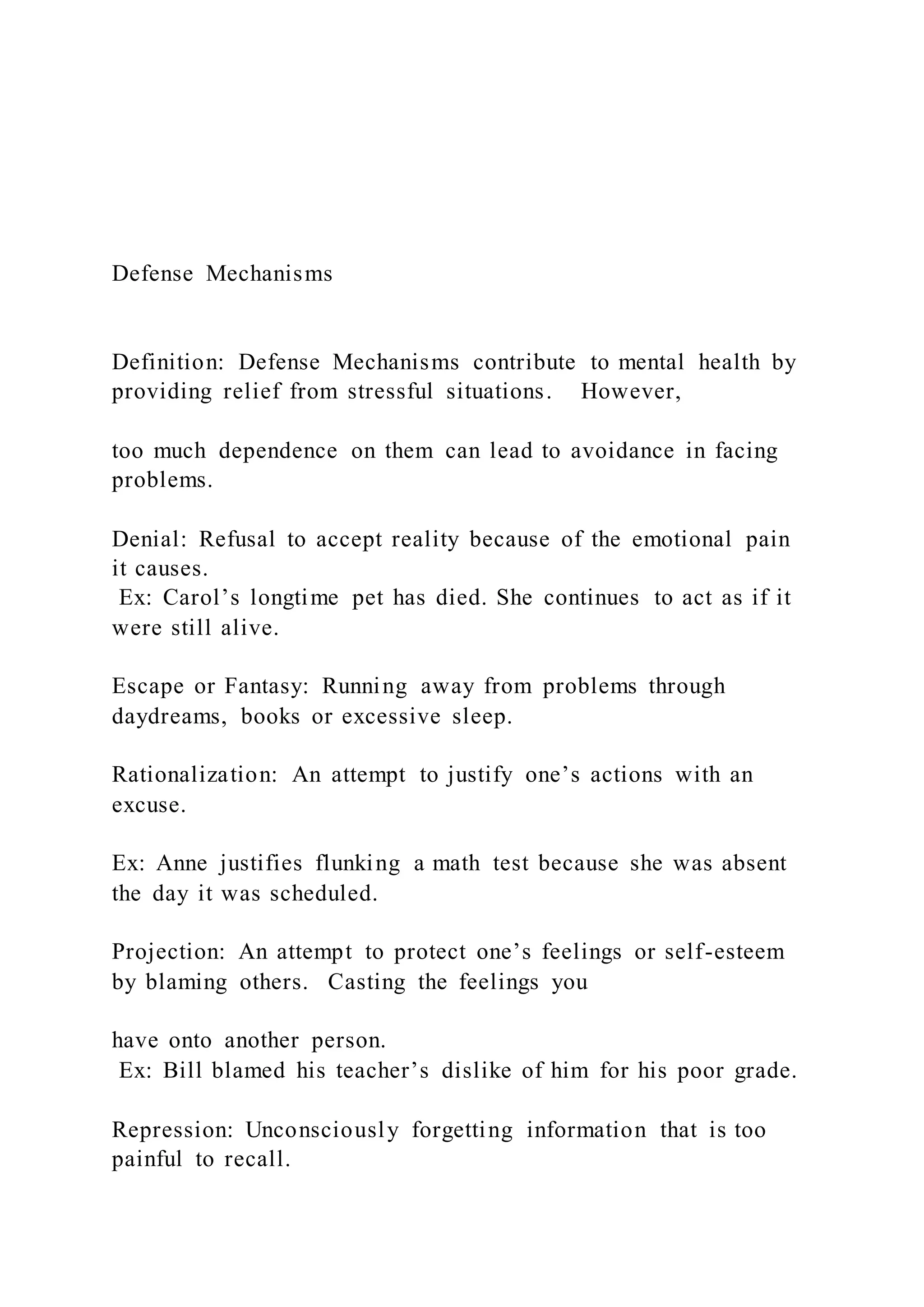 Defense Mechanisms Definition Defense Mechanisms con | PDF