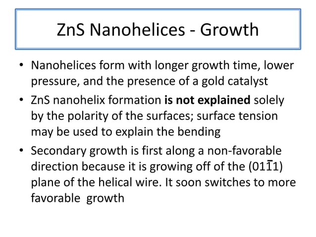 ZnS Nanostructures: Synthesis, Characterization, and Theory - Defense Presentation | PPT