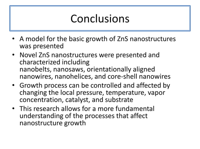 ZnS Nanostructures: Synthesis, Characterization, and Theory - Defense Presentation | PPTX ...