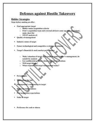 Defenses Against Hostile Takeovers | DOC