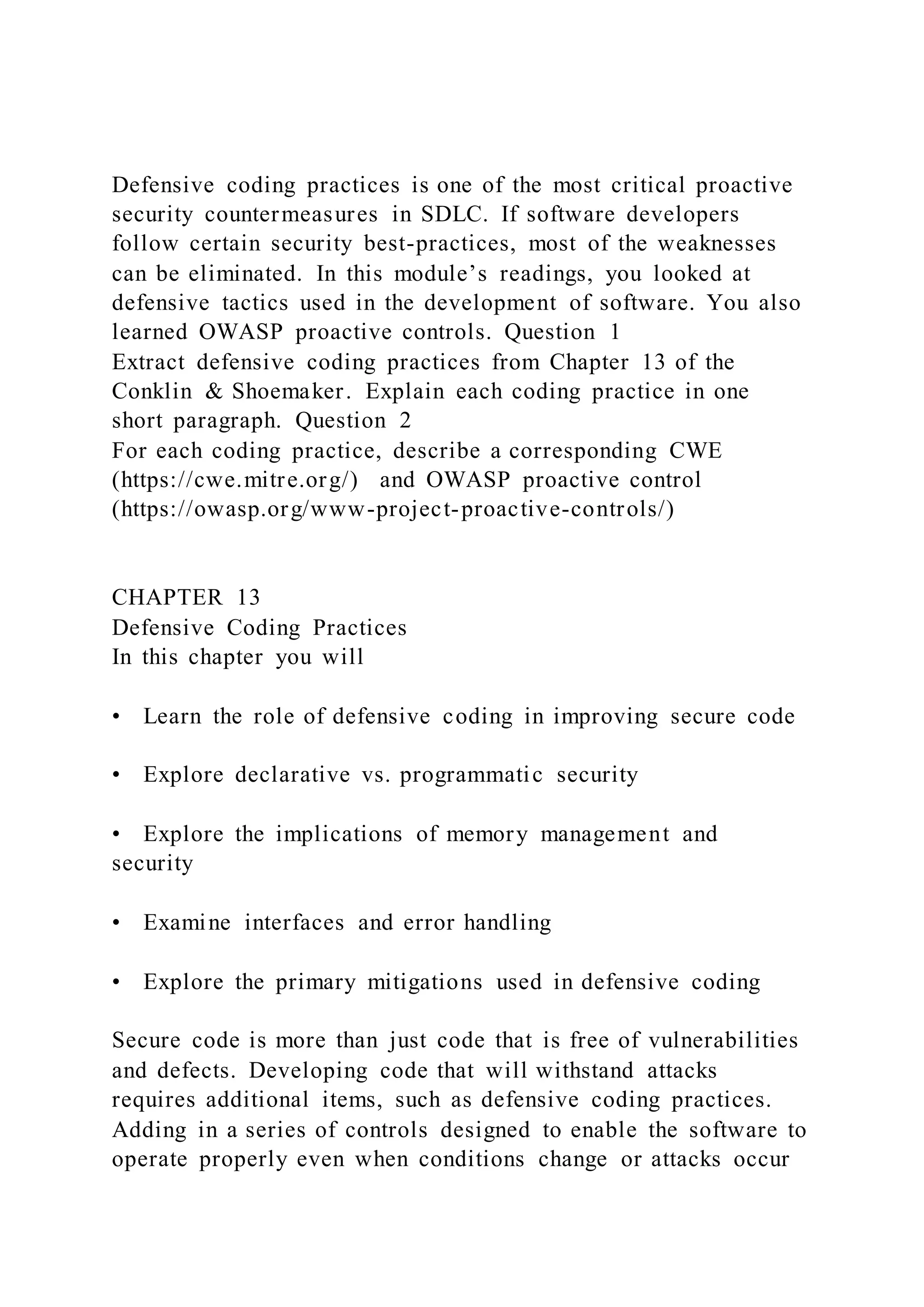 Defensive coding practices is one of the most critical proactive s | DOCX | Programming ...
