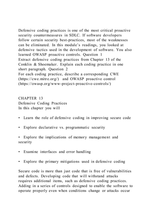 Defensive coding practices is one of the most critical proactive s | DOCX | Programming ...