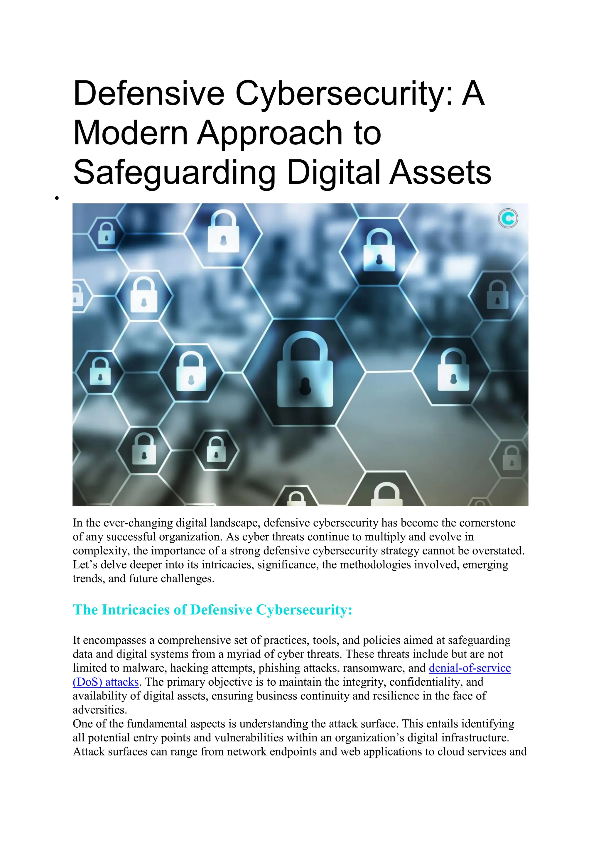 Defensive Cybersecurity: A Modern Approach to Safeguarding Digital ...
