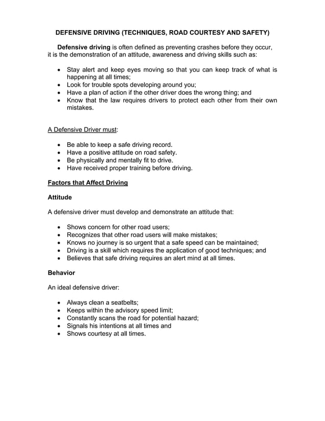 Defensive Driving | PDF