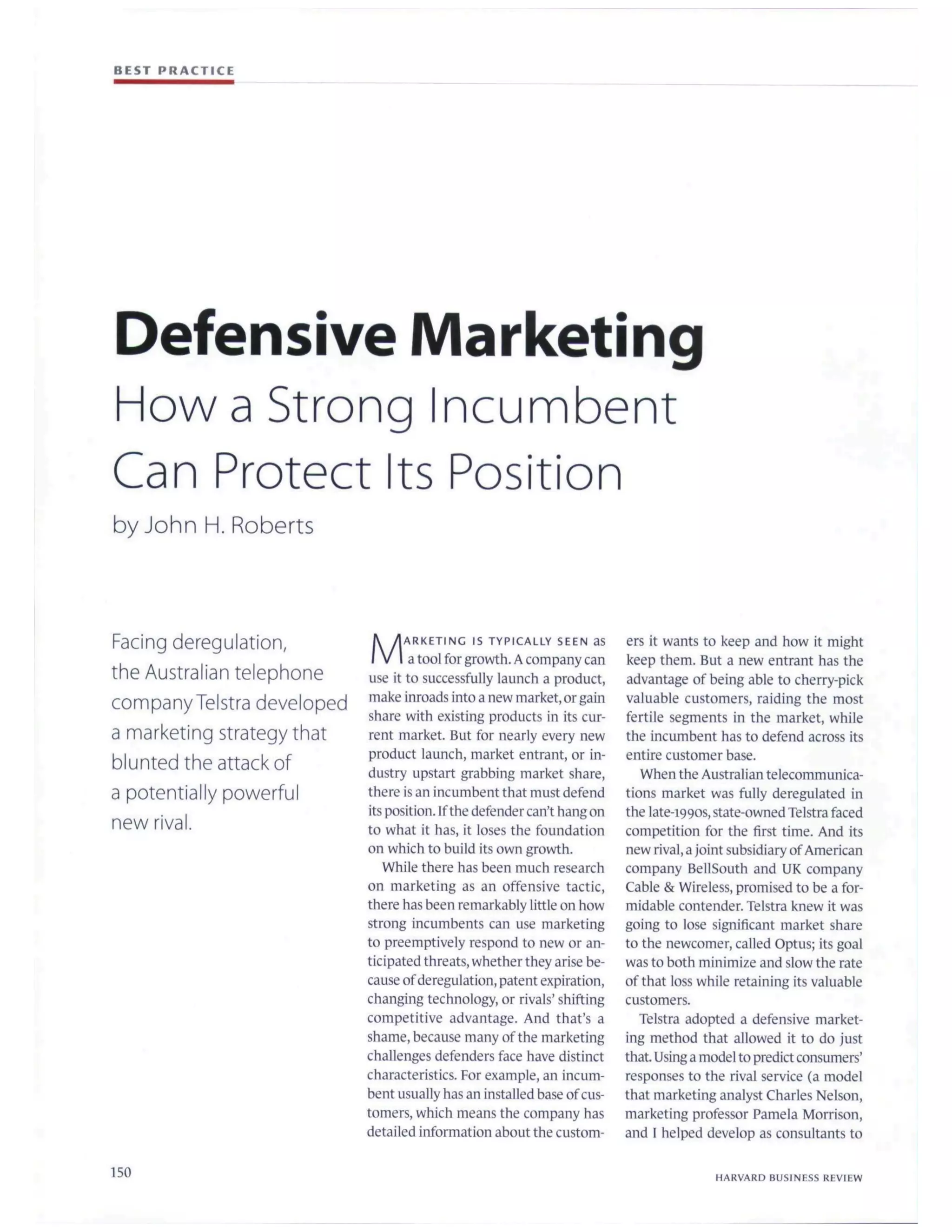 Defensive marketing strategy | PDF