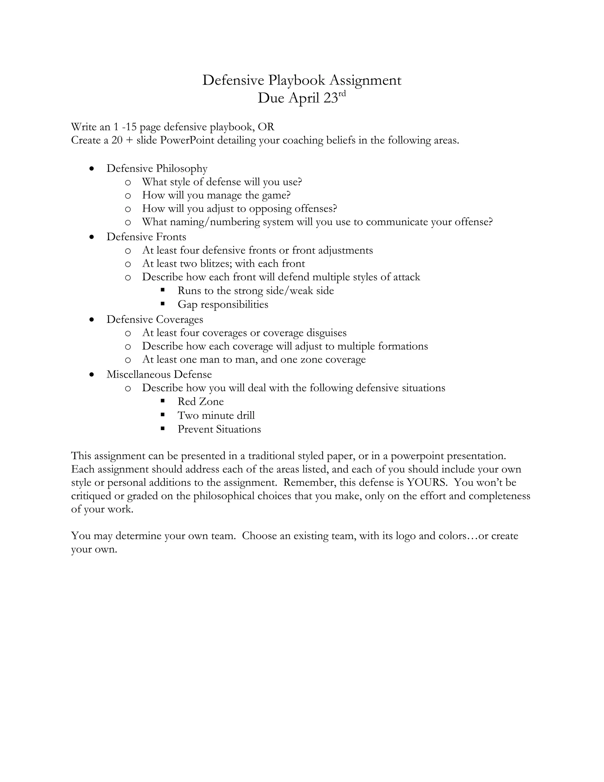 Defensive playbook assignment | PDF | American Football | Sports