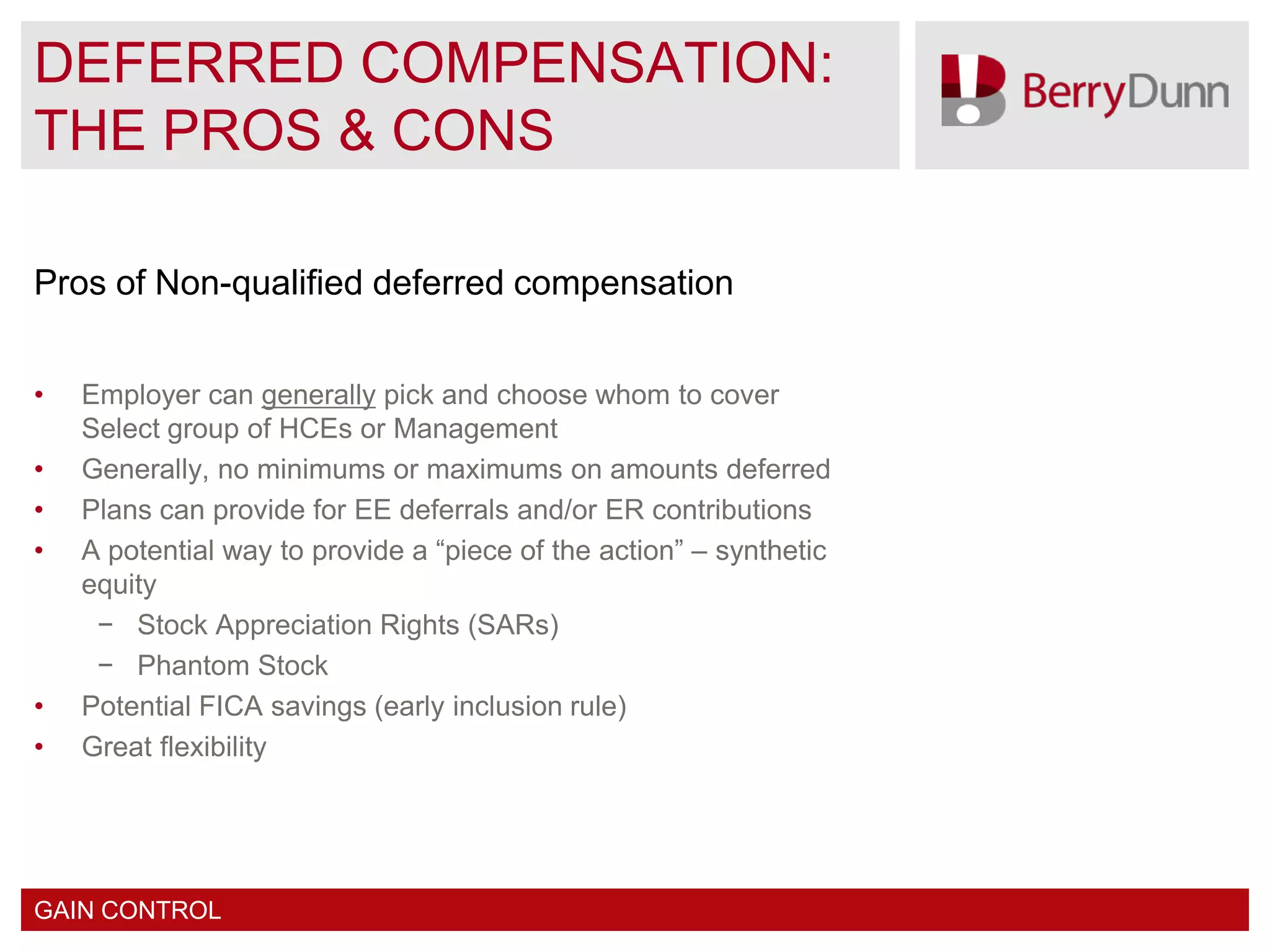Deferred Compensation:Pros & Cons | PDF