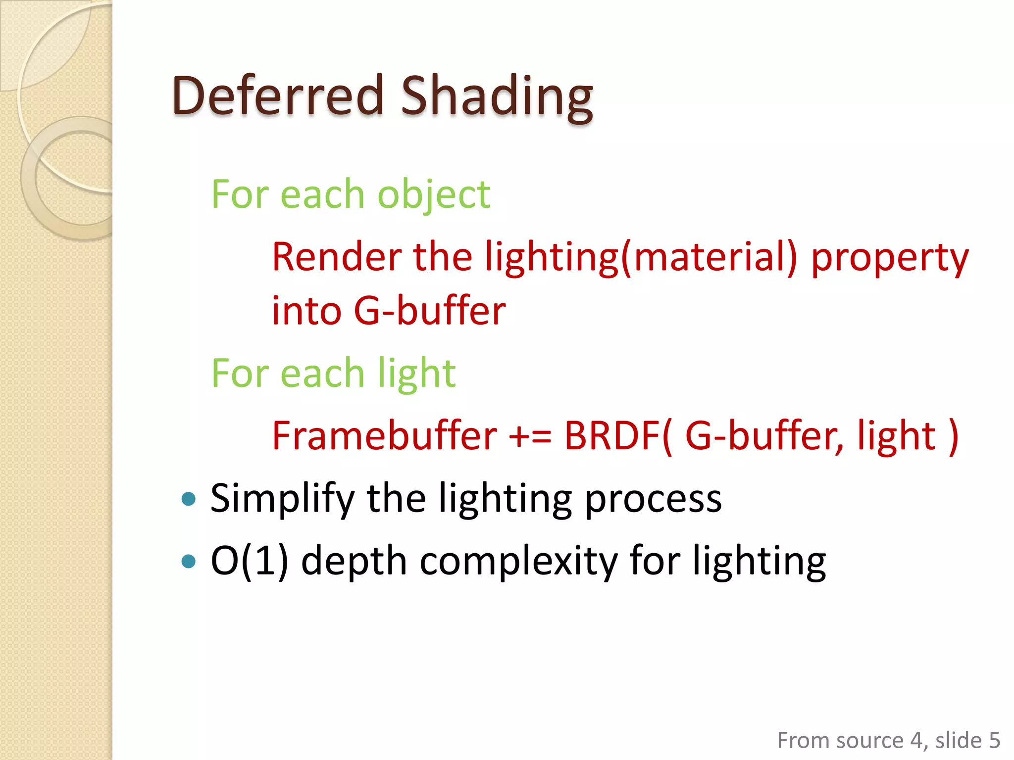 Deferred shading | PPTX | 3-D Graphics | Computer Software and Applications