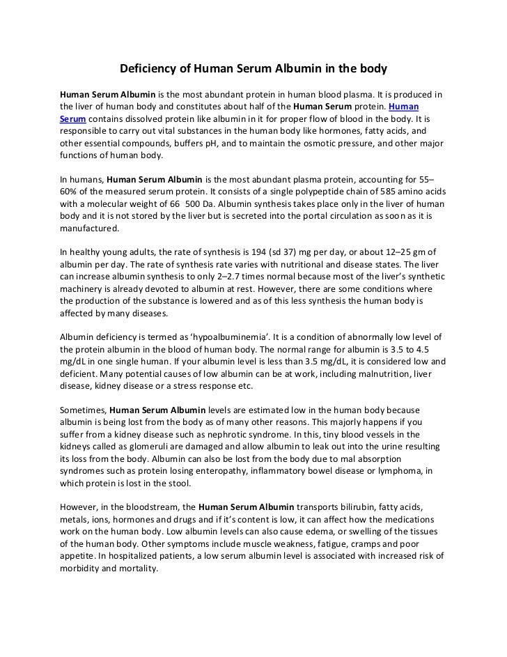 Human Serum Albumin Significance And Its Deficiency