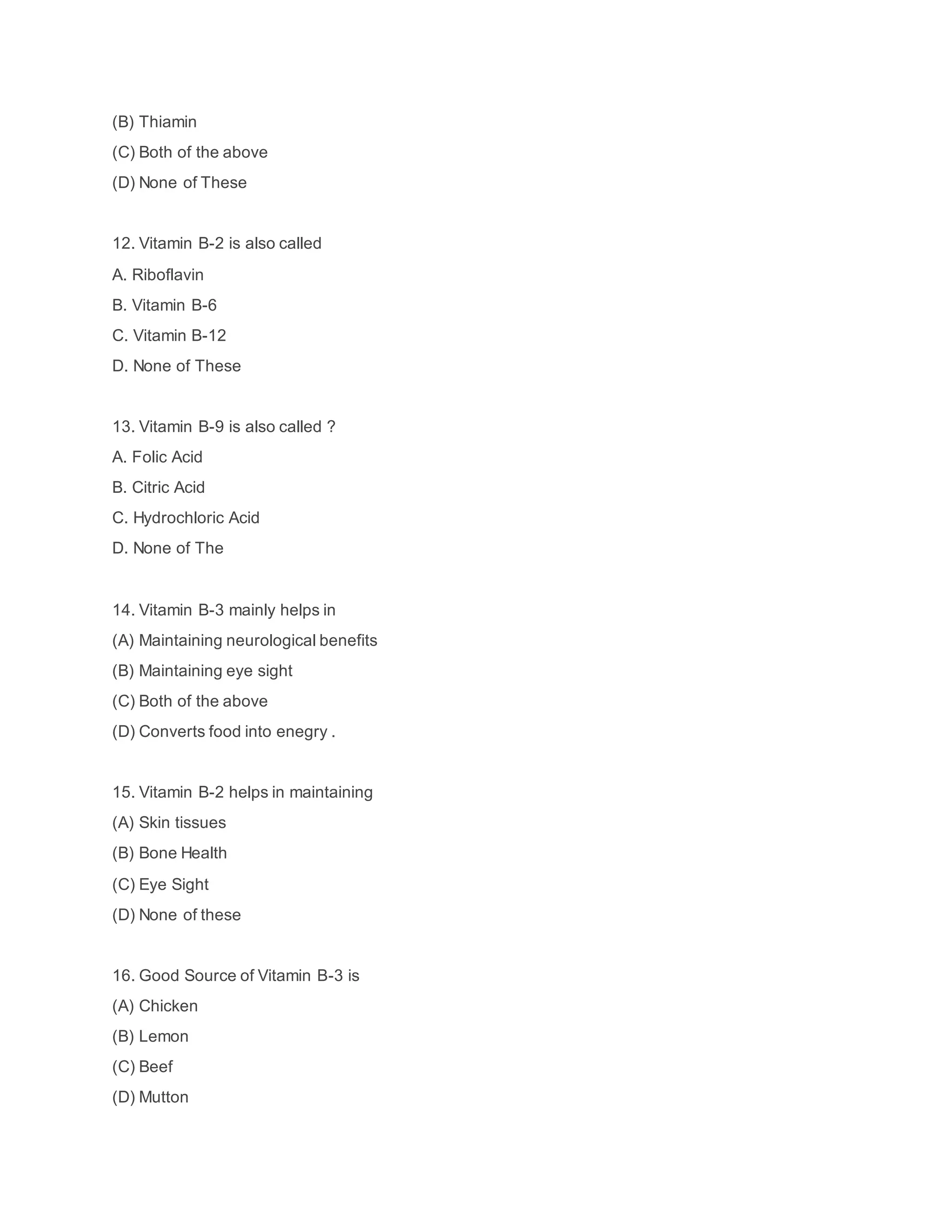 Deficiency of vitamins mcq | DOCX