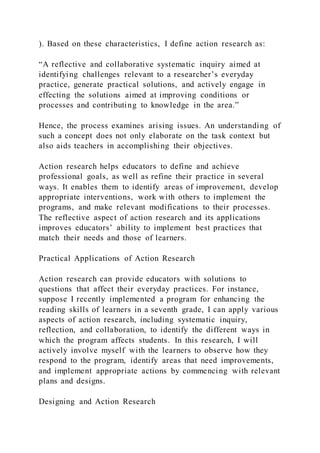 Define action research in your own words (2or 3 pages). Consider the | PDF