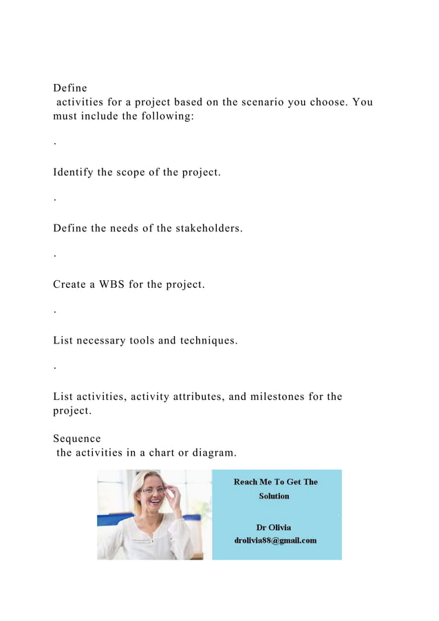 Define activities for a project based on the scenario you choose.docx