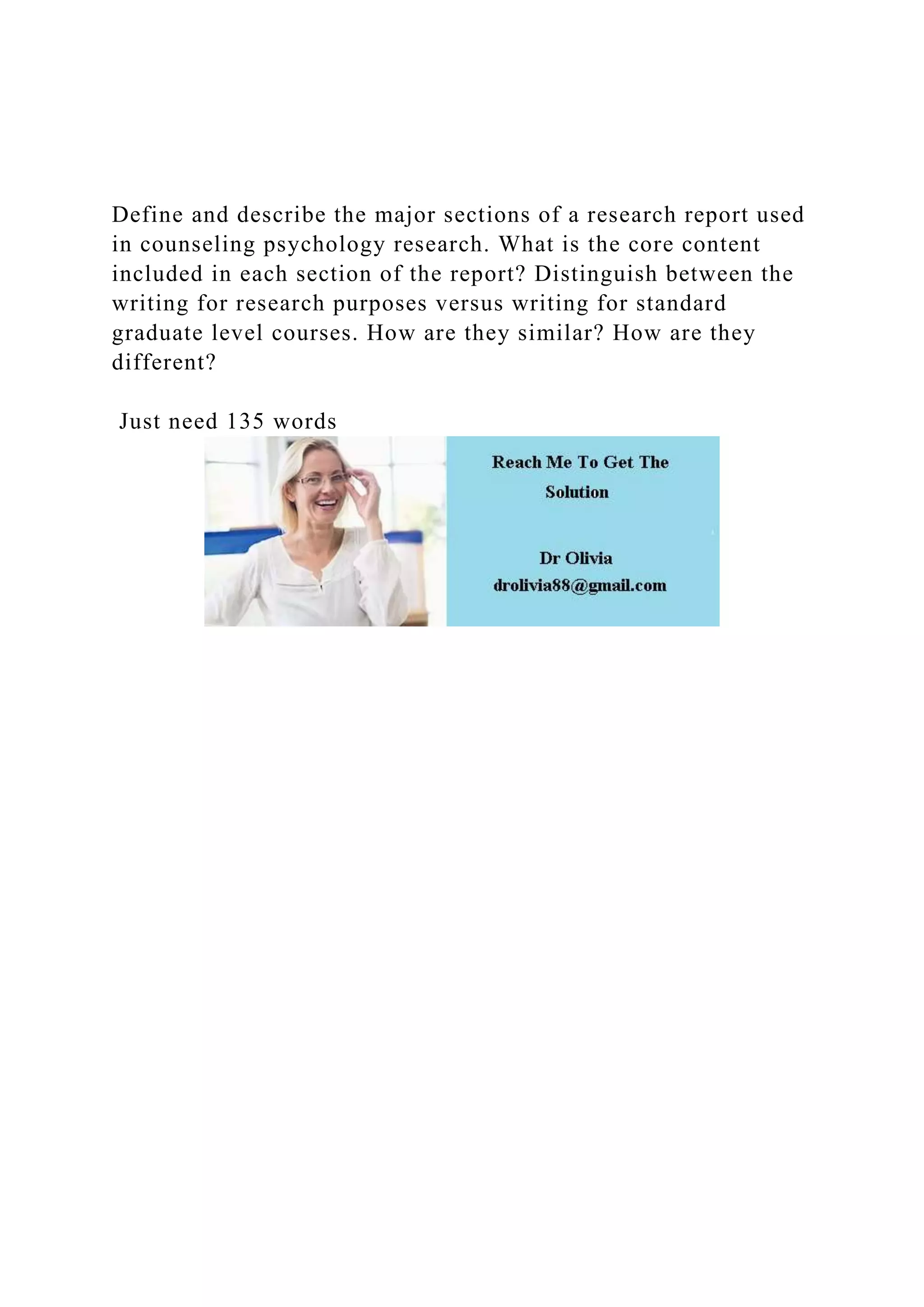 Define and describe the major sections of a research report used.docx ...