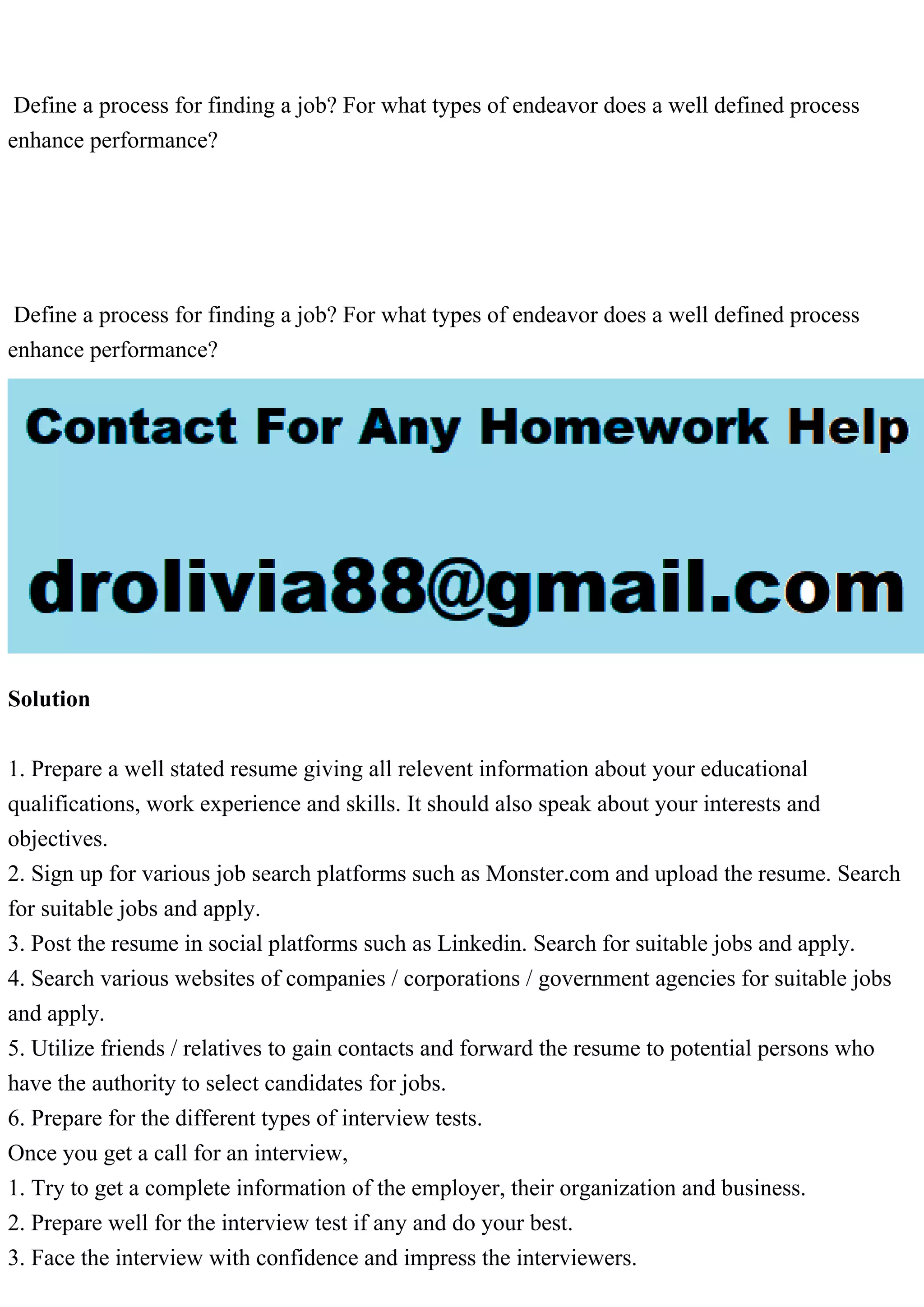 Define a process for finding a job For what types of endeavor do.pdf ...