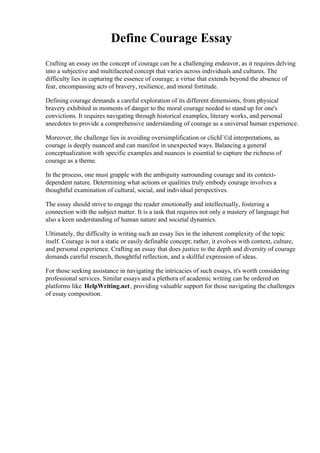 Define Courage Essay. Sovereign School of Nursing | PDF