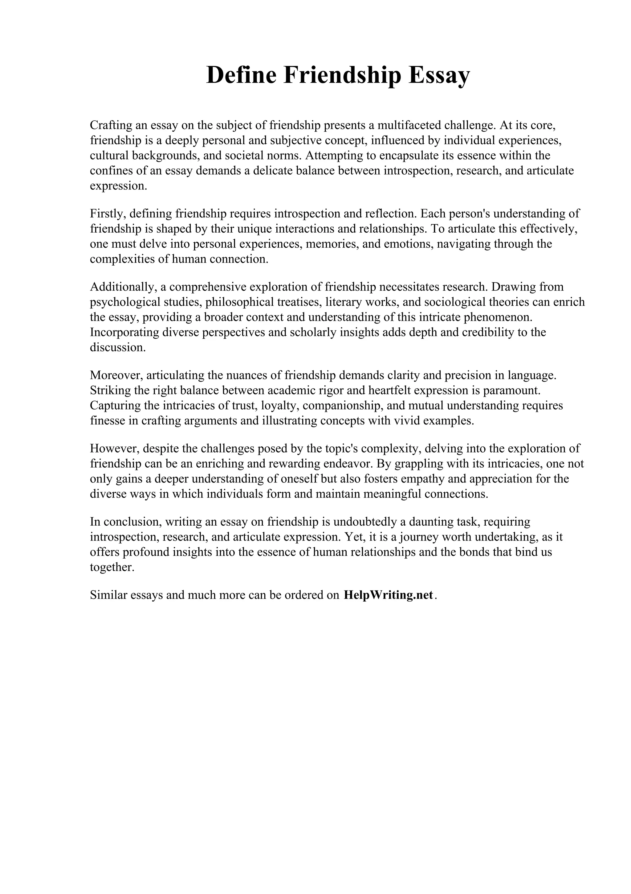 Define Friendship Essay | PDF