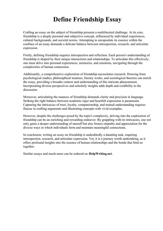 Define Friendship Essay | PDF