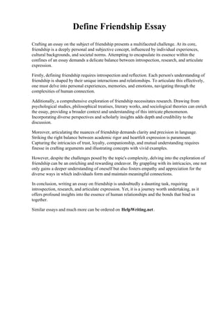 Define Friendship Essay | PDF